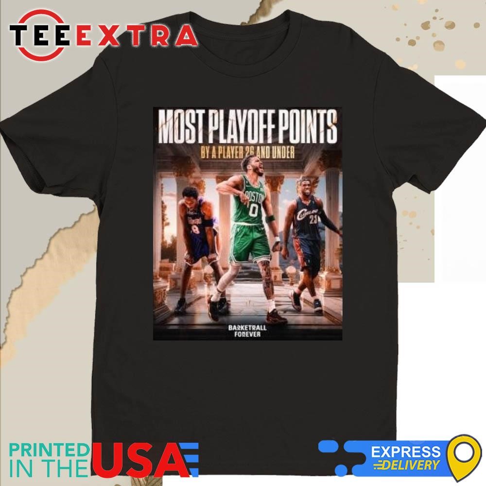 Official Boston Celtics Jayson Tatum The Most NBA Playoff Points 2024 Retro Shirt hoodie sweater long sleeve and tank top